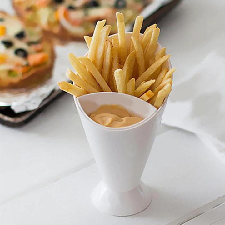 Dipper Fry Snack Cone Stand with French Fries & Sauce Ketchup Dip Hold ...