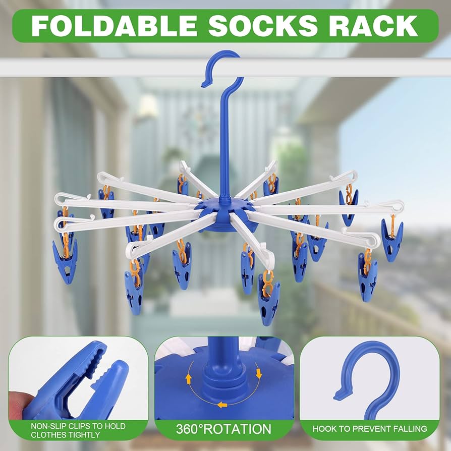 Portable 360 Degree Rotatable Folding Sock Quick Dryer Hanger for Wash ...