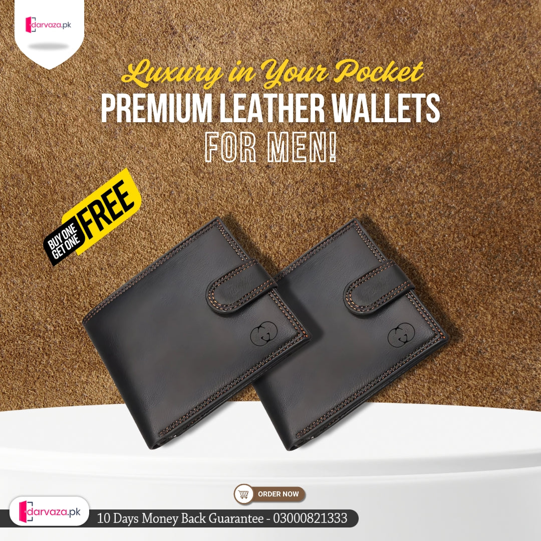 Buy 1 Get 1 Free Original Leather Men Wallet with 17 Pockets – darvaza.pk