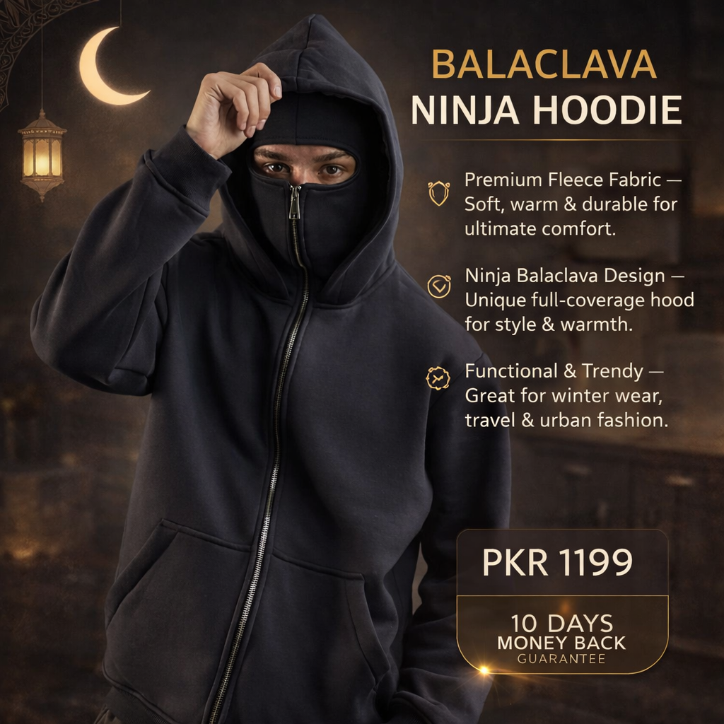 Balaclava Ninja Hoodie in Black – darvaza.pk