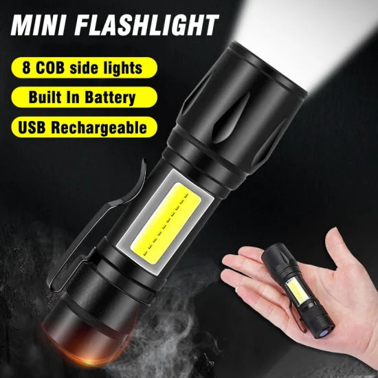Mini Portable Torch LED Rechargeable Flashlight With USB Charging ...