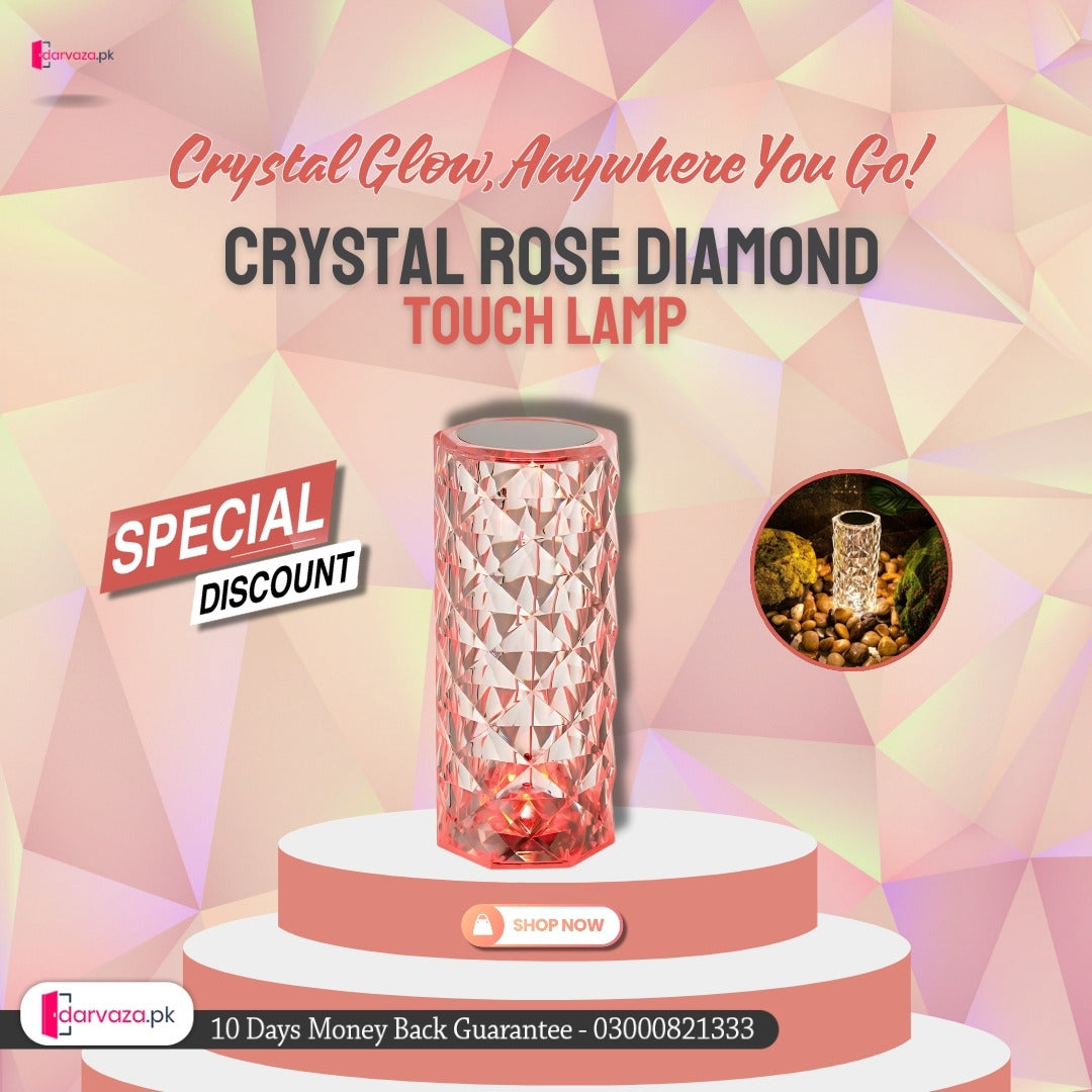 USB Rechargeable Crystal Rose Diamond Touch Lamp LED With RGB 16 Color ...