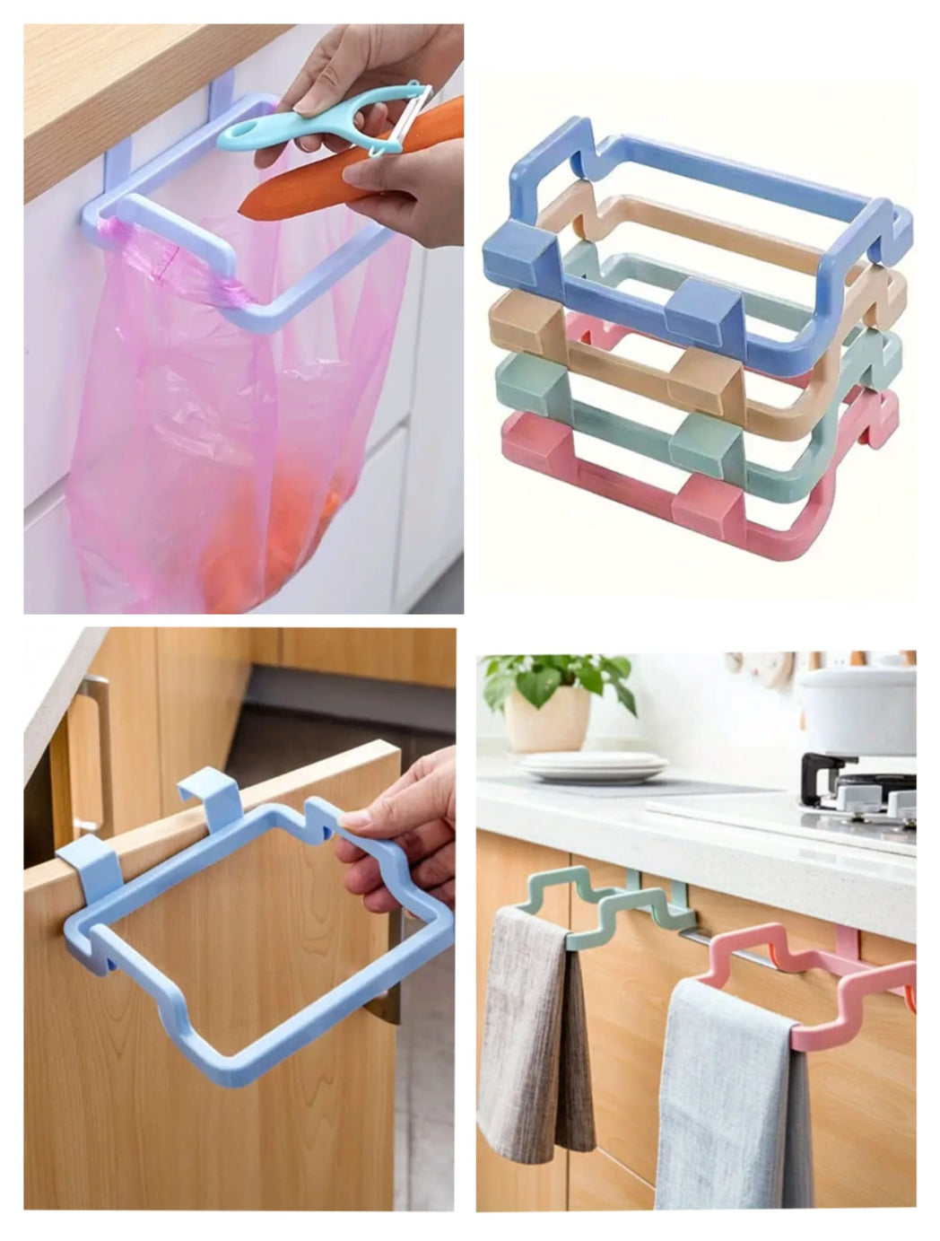 (Pack of 3) Reusable Plastic Bag Holder Rack Over the Cabinet Garbage ...