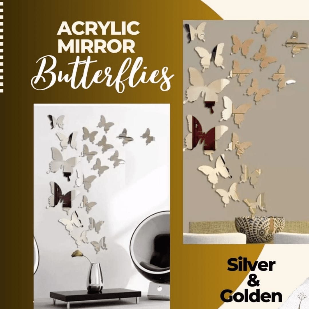 3D Acrylic Mirror Butterflies Self Adhesive Wall Art Decals Stickers S ...